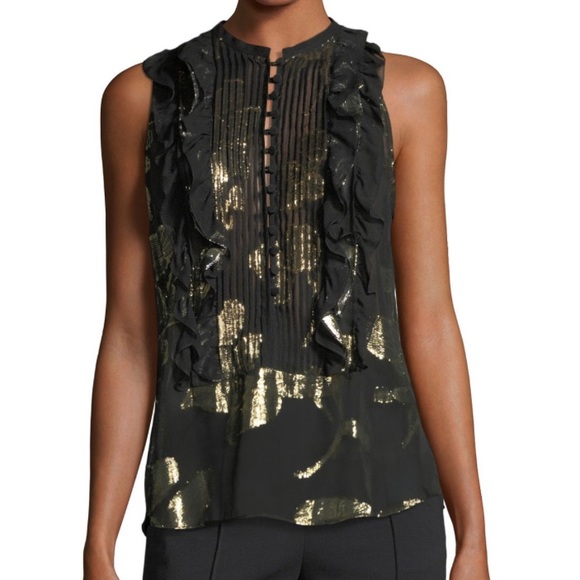 A.L.C. | Tops | Alc Tomei Chiffon Top Sleeveless Metallic Gold Black ...